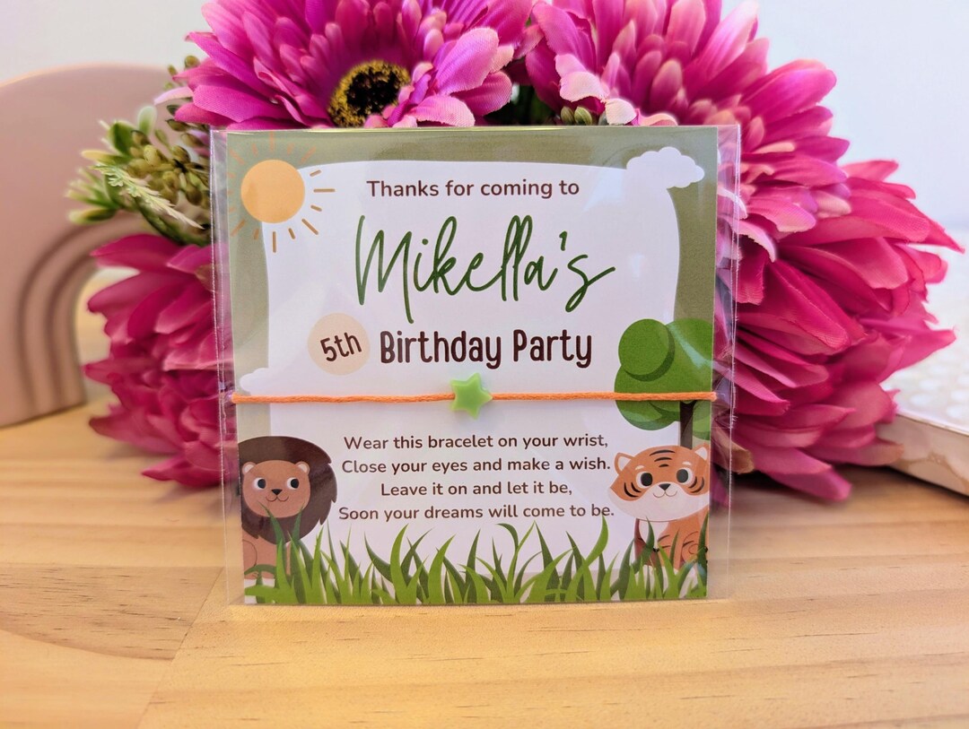 Safari Jungle Birthday Wish Bracelet Favor Personalized Kids Party ...
