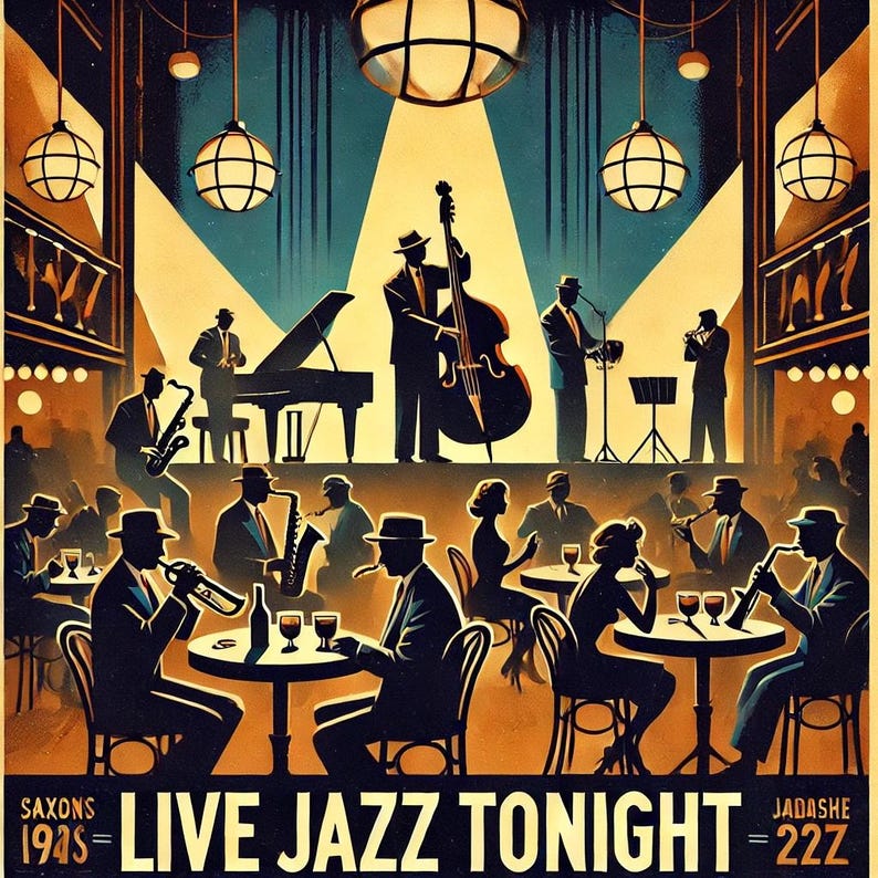 Retro Jazz Night Poster 1920s Art Deco Live Music Printable - Etsy