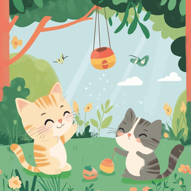 Seamless Cat Cartoon is Playing More Funny in Garden Background ...