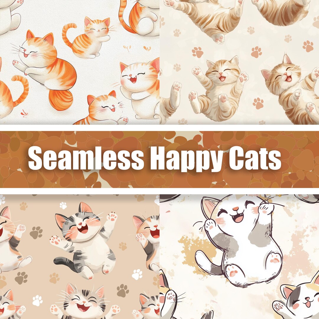 Seamless Happy Cats Playing Enjoy Life Pattern Background Backdrop ...