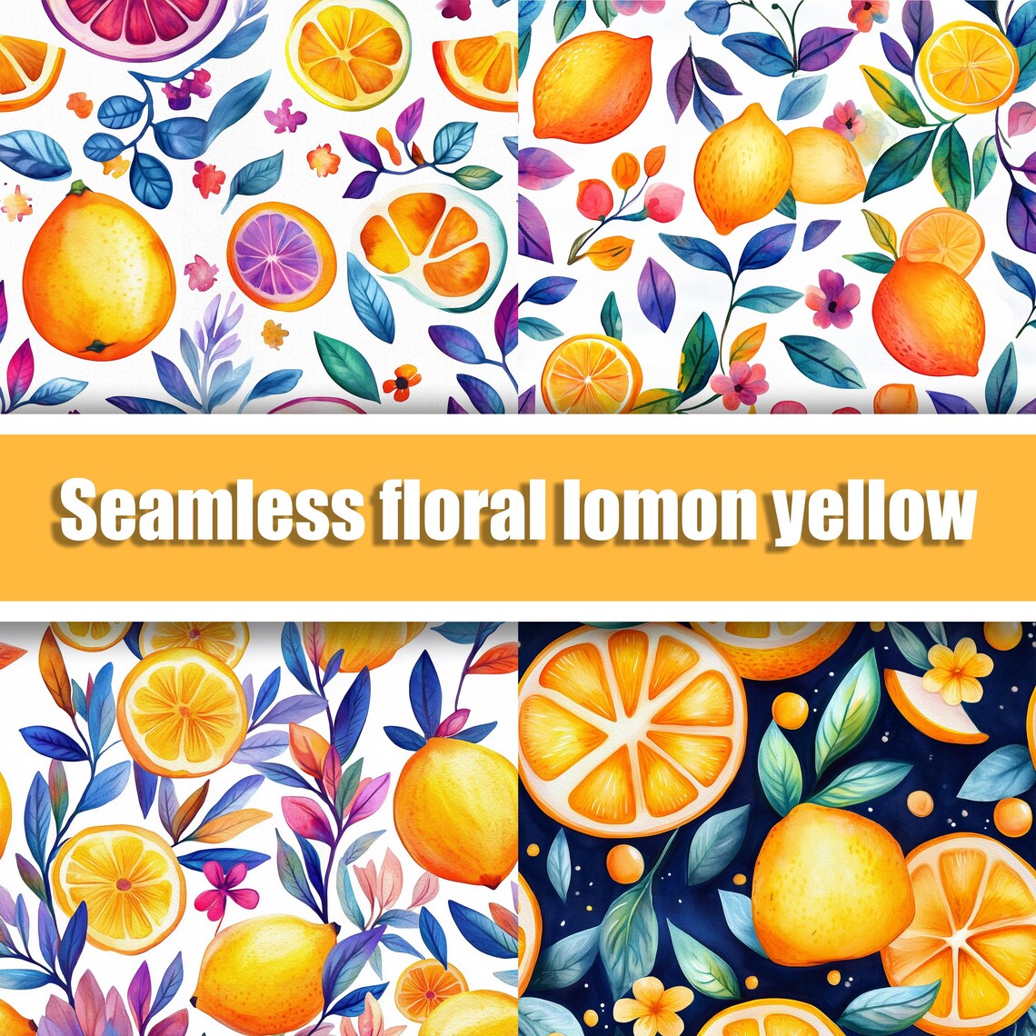 Seamless Flower Lemon Yellow Pattern Background Backdrop Commercial - Etsy