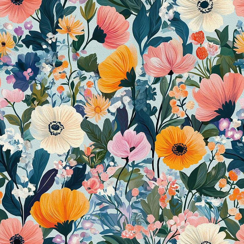 Seamless Flower Spring Summer Pattern Colorful Background Backdrop ...