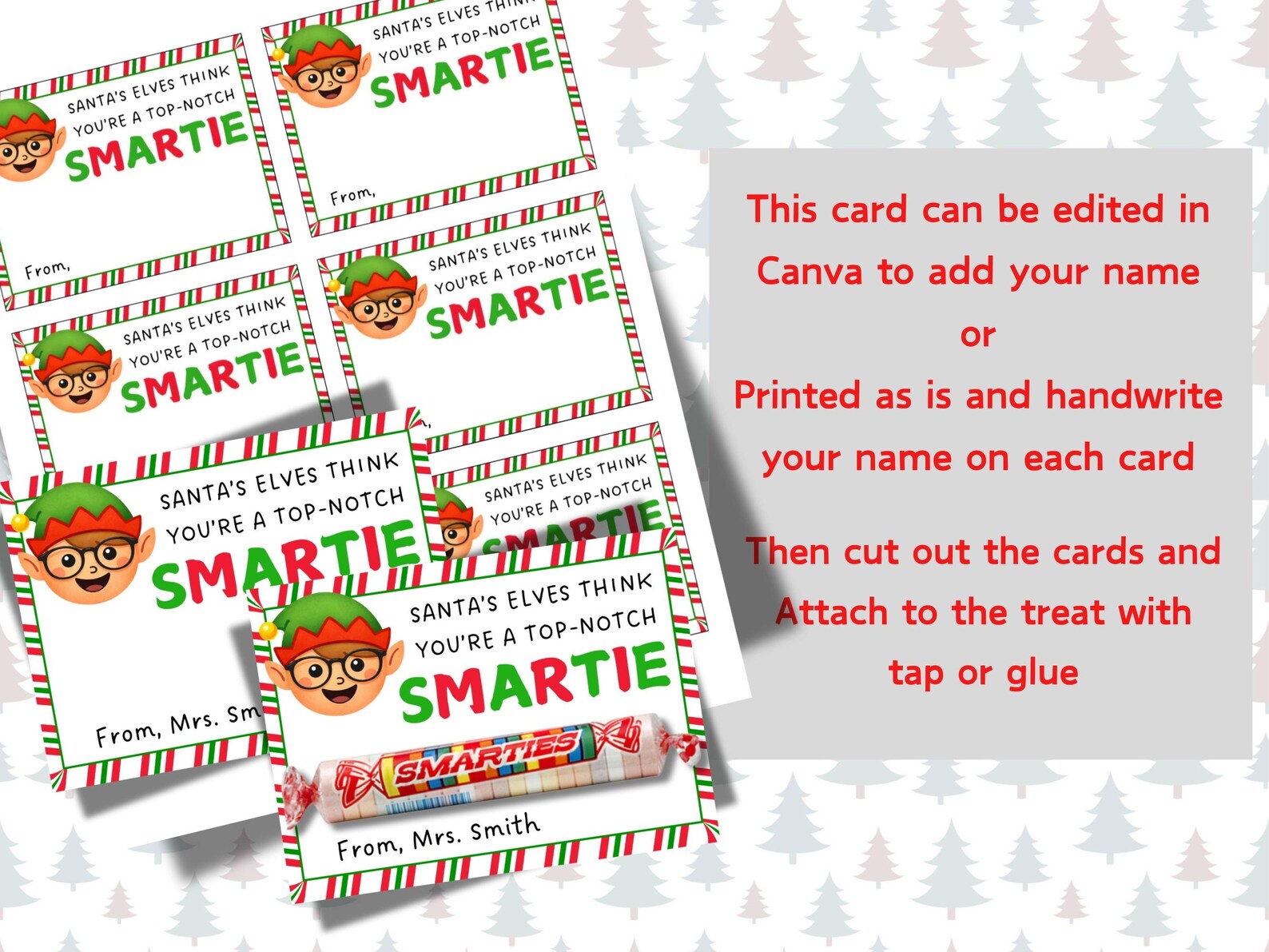 Elf Smartie Christmas Candy Card | Printable Holiday Classroom Treat ...
