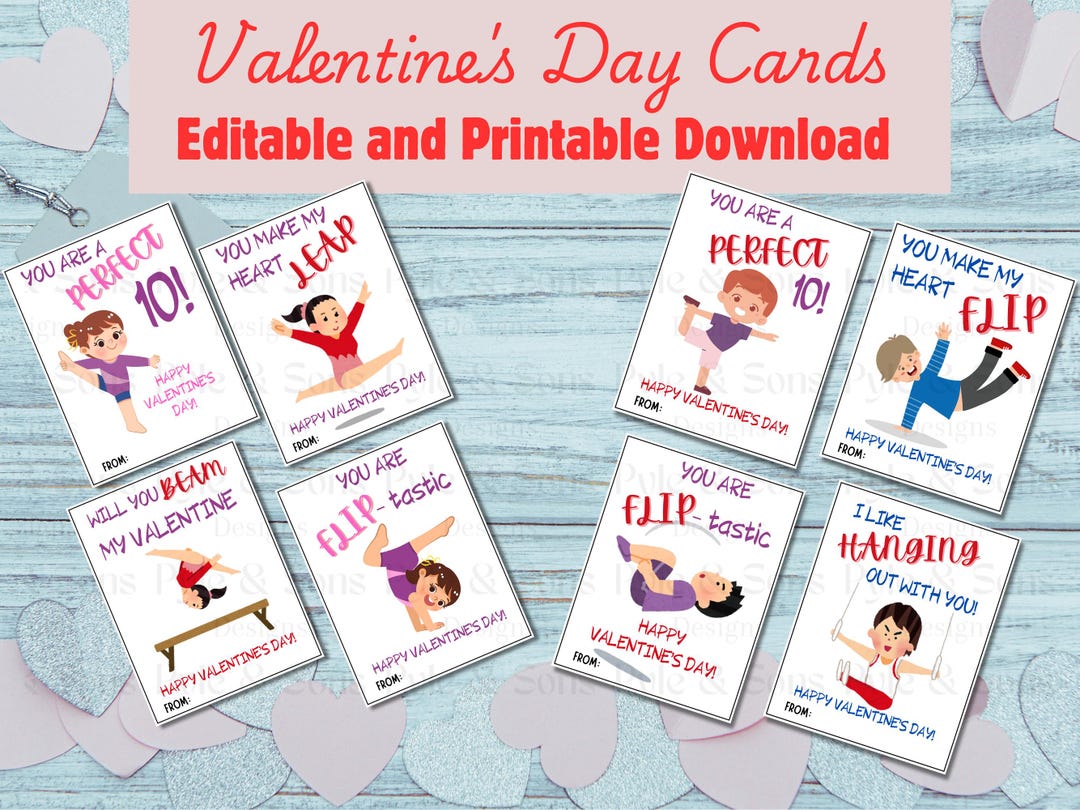 Gymnastics Valentine Card | Editable in Canva | Printable Instant ...
