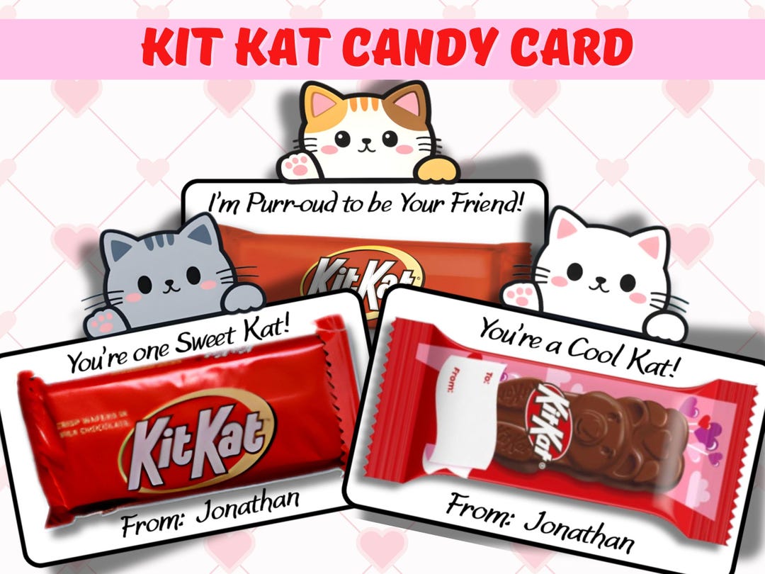 Tarjeta de San Valentín con Kit Kat / Tarjeta de San Valentín con gatos ...