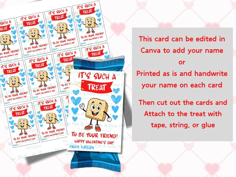 Editable Valentine Treat Tag | Rice Krispie Valentine Card | Printable ...