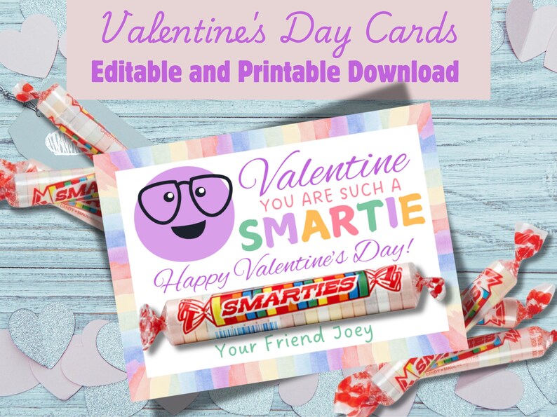 Smarties Valentine Day Card | Editable in Canva | Instant Printable ...