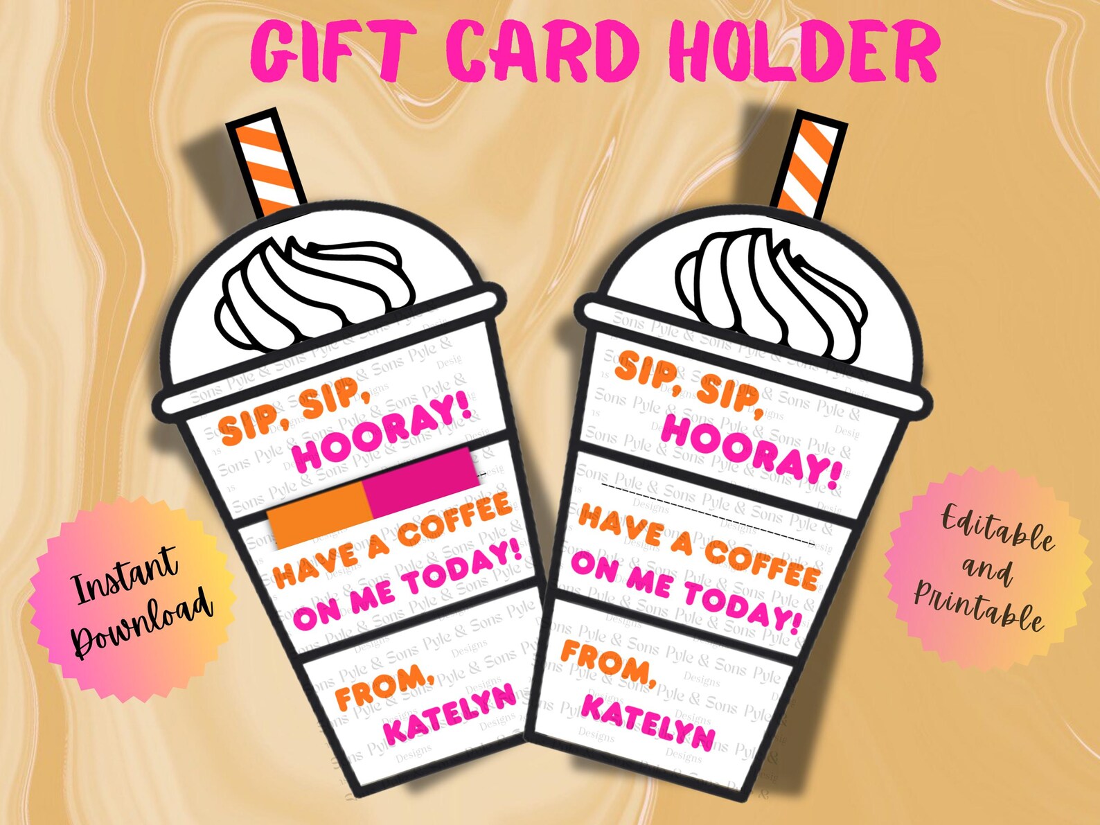Editable Coffee Gift Card Holder | Canva Template | Dunkin Donuts ...