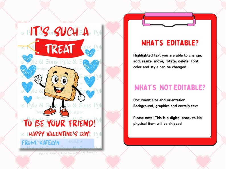 Editable Valentine Treat Tag | Rice Krispie Valentine Card | Printable ...