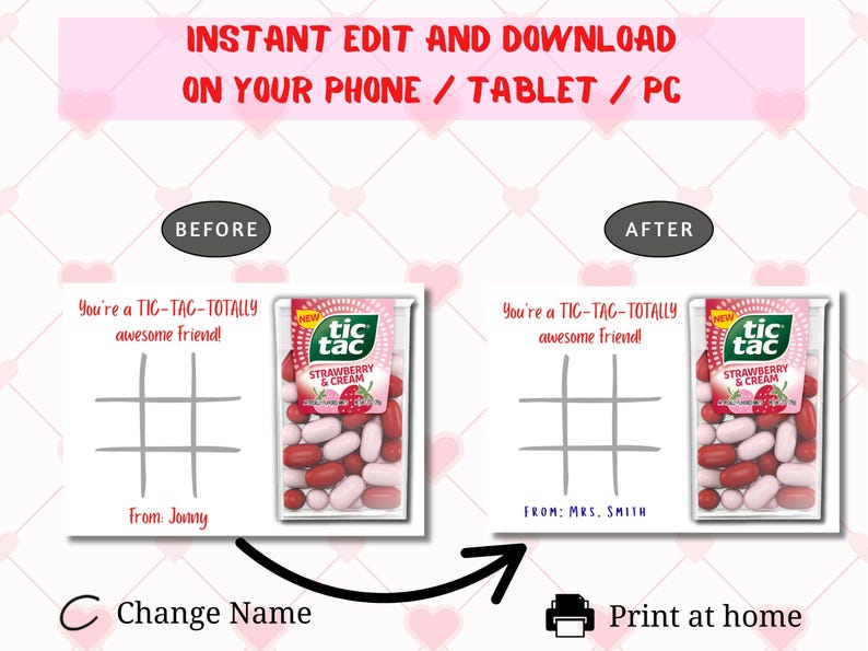 Tic Tac Toe Valentine for Tic Tacs | Editable Canva Valentine Card ...