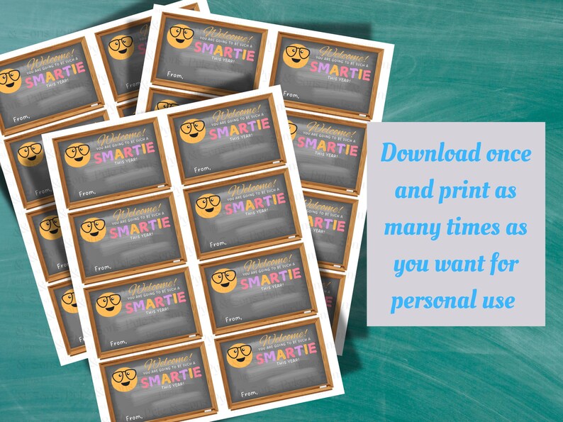 Smartie Back to School Teacher Card: Printable Candy Favor (editable ...