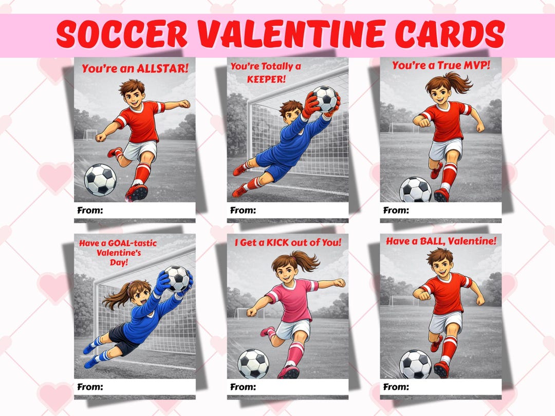 Soccer Player Valentine Cards for Kids | Editable Canva Valentines ...
