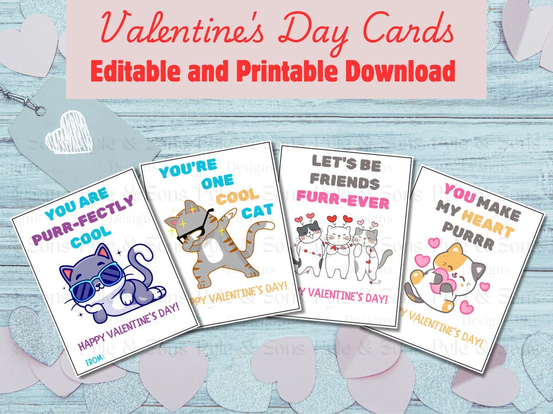 Cat Valentine Cards |editable in Canva | Printable Instant Download ...