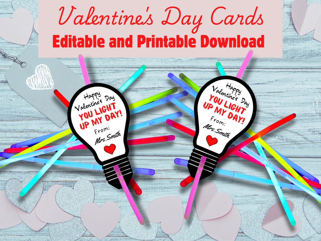 Glow Stick Valentine Cards | Light up My Day Valentine | Teacher ...