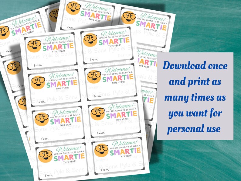 Smartie Back to School Card From Teacher: Printable Candy Favor ...