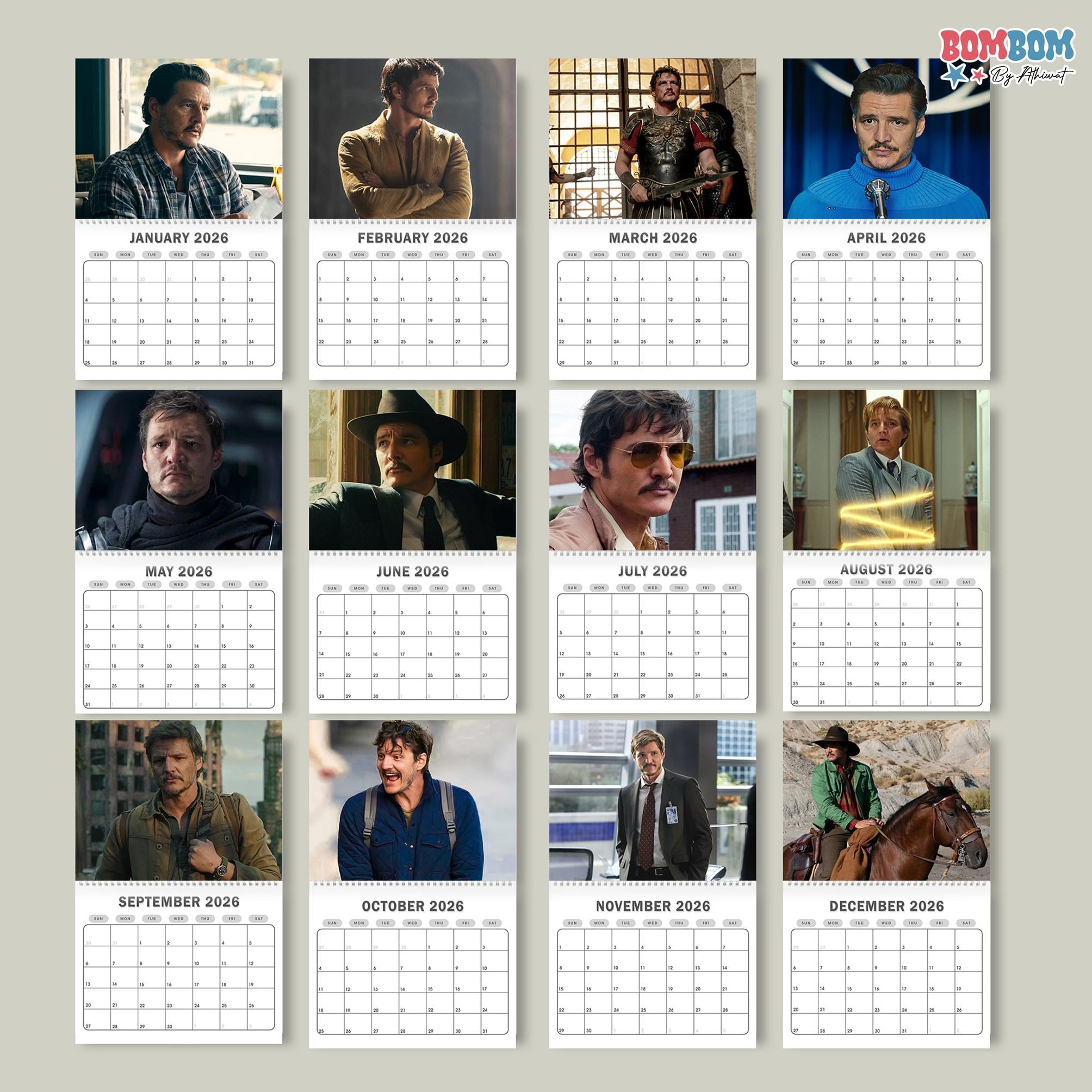 Pedro Pascal 2026 Wall Calendar - Actor Fan Gift, TV Show Calendar, Pop ...