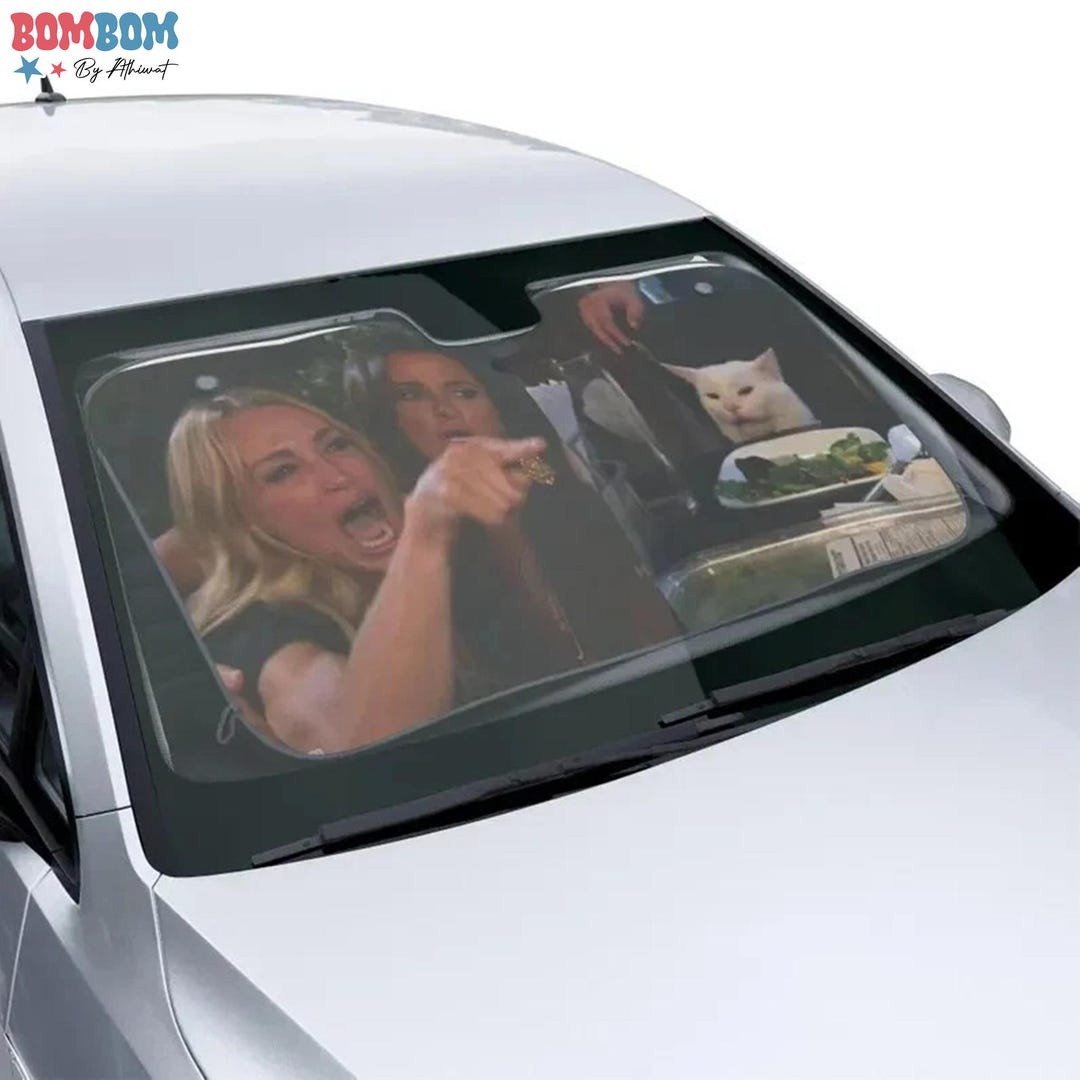Angry Woman Yelling at Cat Car Sun Shade, Viral Meme Windshield Cover ...