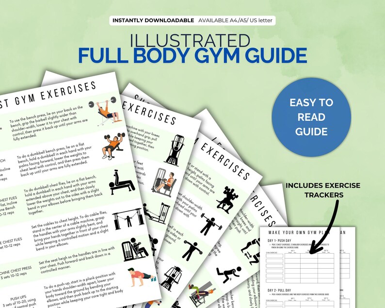 Gym Workout Guide Printables | 5 Workout Exercise Charts for Each ...