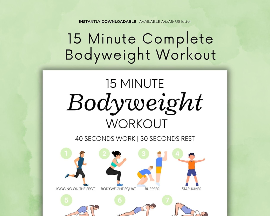 15 Minute Bodyweight Workout Guide, Printable Fitness Guide, Workout ...