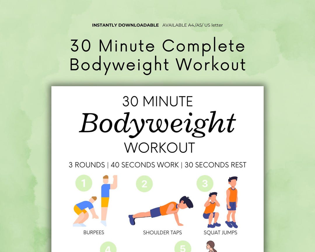 30 Minute Bodyweight Workout Guide, Printable Workout Guide, Home ...