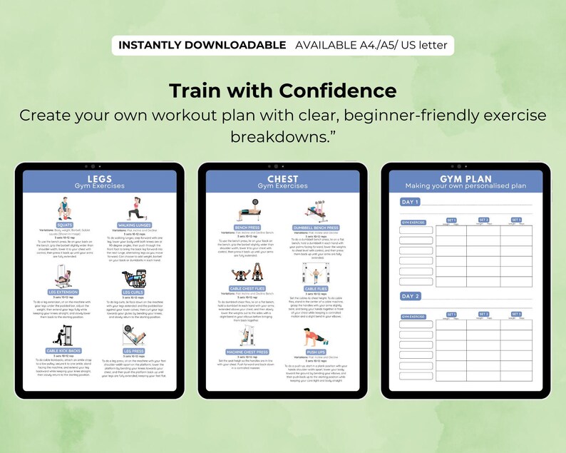 Gym Workout Guide Printables | 5 Workout Exercise Charts for Each ...