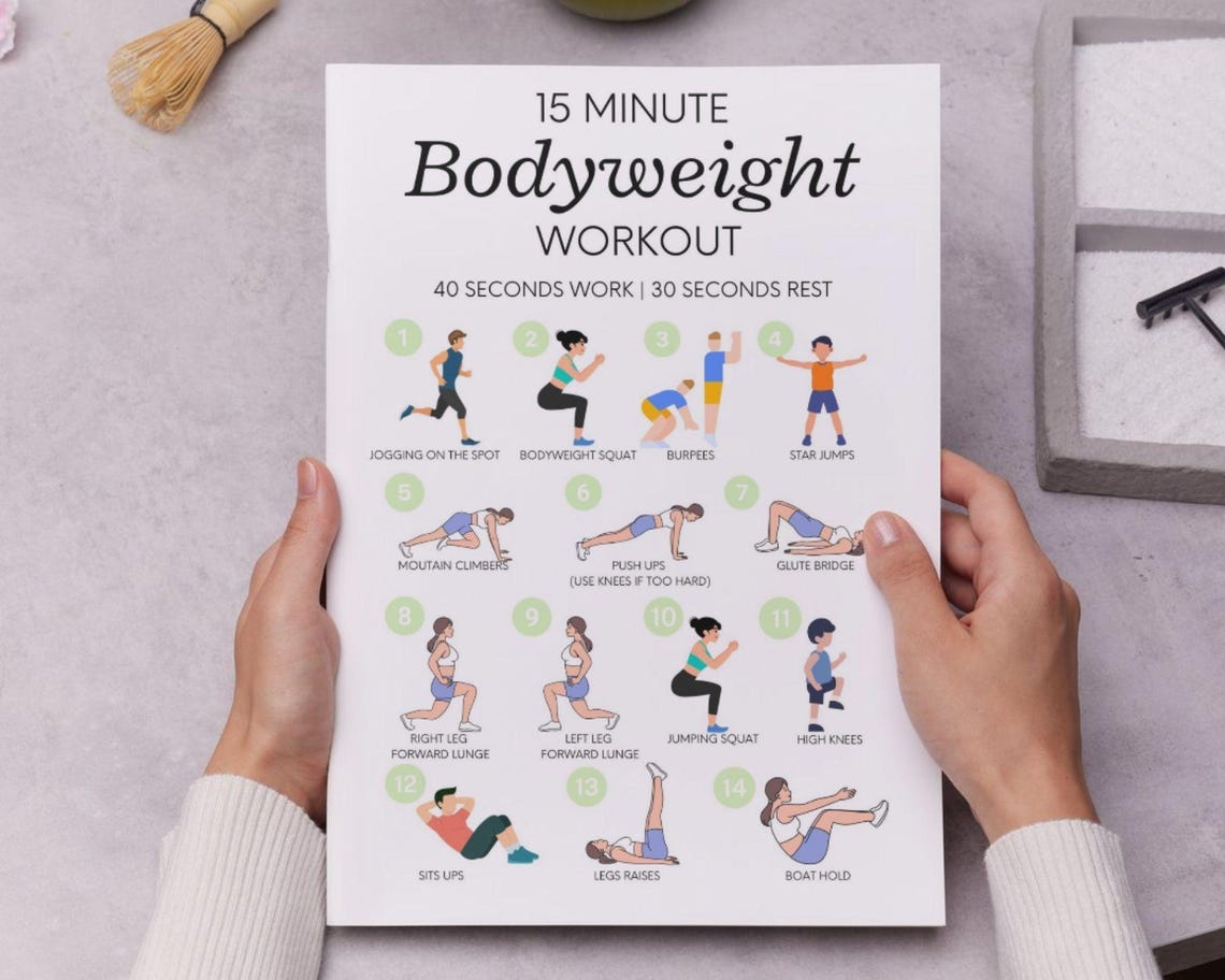 15 Minute Bodyweight Workout Guide, Printable Fitness Guide, Workout ...