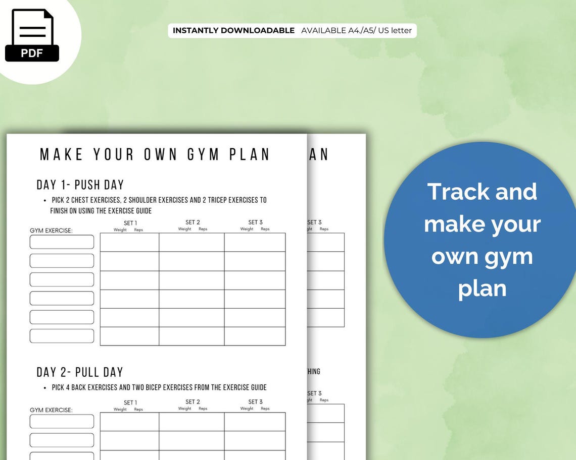 Gym Workout Guide Printables | 5 Workout Exercise Charts for Each ...