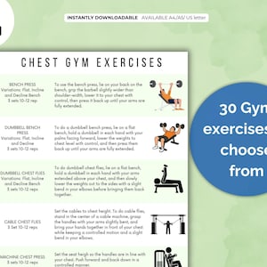 Gym Workout Guide Printables | 5 Workout Exercise Charts for Each ...