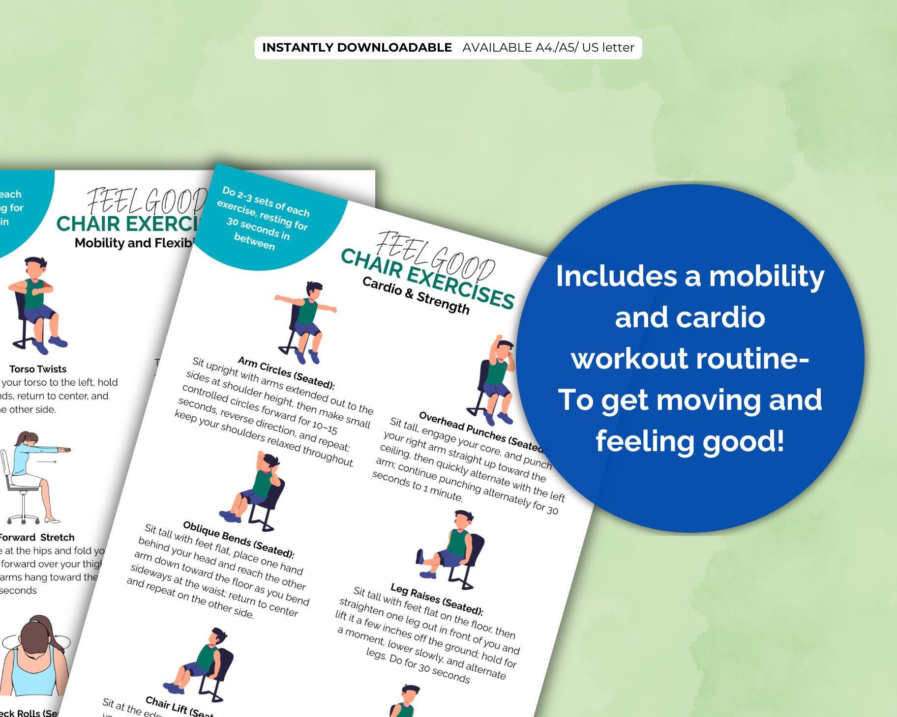 Printable Chair Workout Plan for Seniors & Beginners – Seated Exercise ...