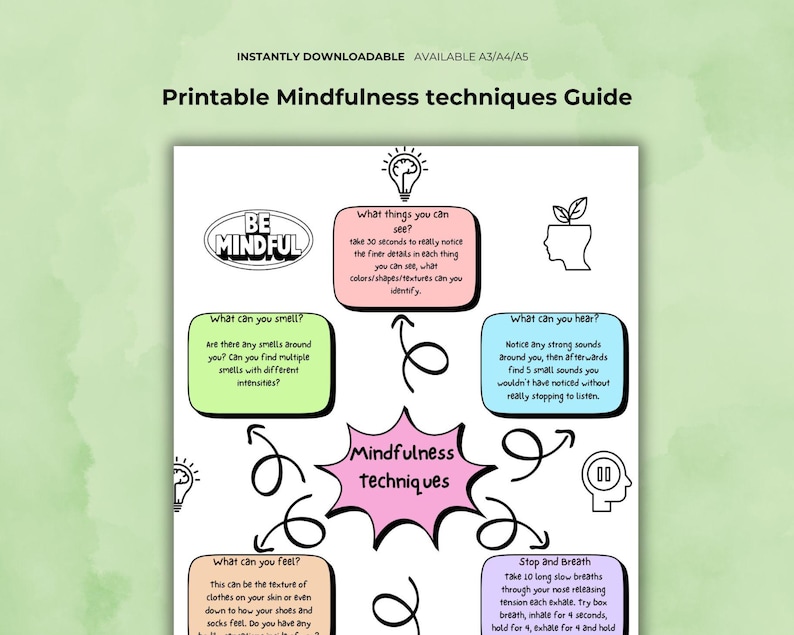 Mindfulness Techniques Guide Printable, Digital Download Mindfulness ...