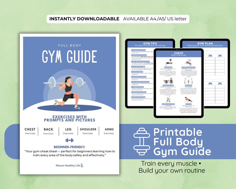 Gym Workout Guide Printables | 5 Workout Exercise Charts for Each ...