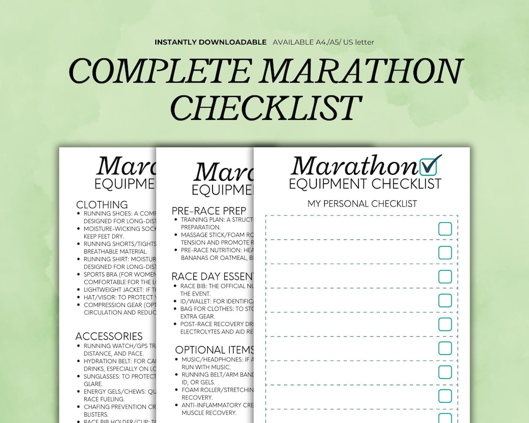 Complete Marathon Checklist, Race Day Essentials, Running Gear ...