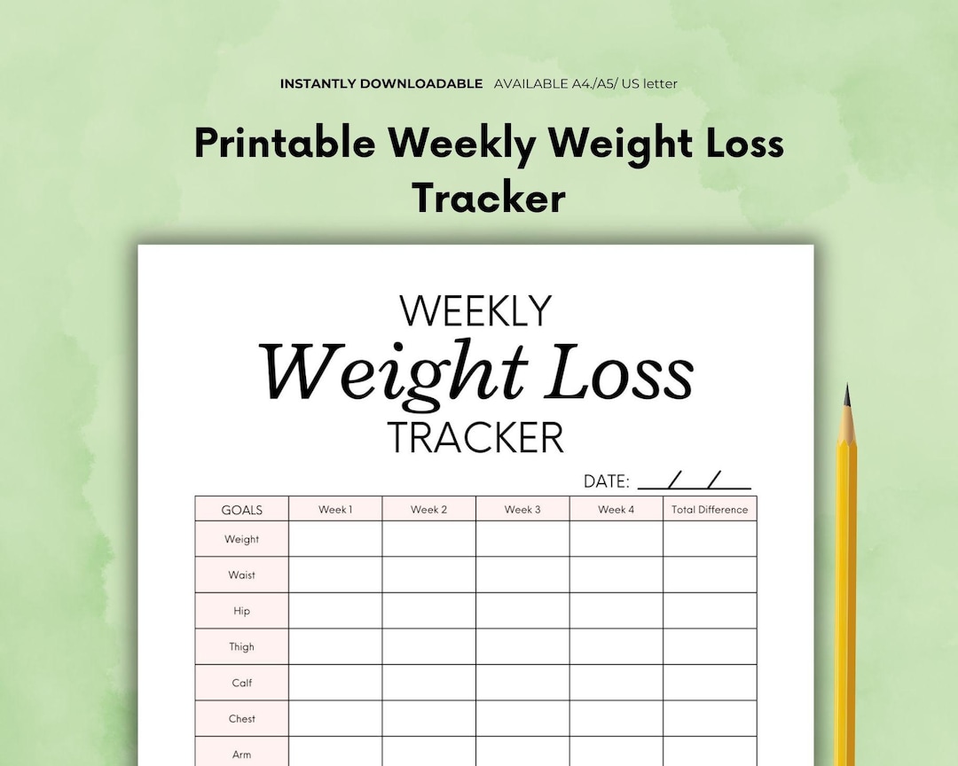 Weekly Weight Loss Tracker, Printable Weight Loss Journal, Weight Loss ...