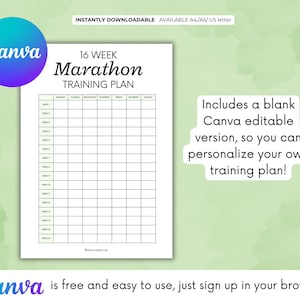 Printable 16 Week Marathon Training Plan, Running Guide, Cardio Tracker ...