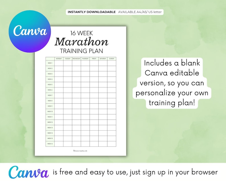 Printable 16 Week Marathon Training Plan, Running Guide, Cardio Tracker ...