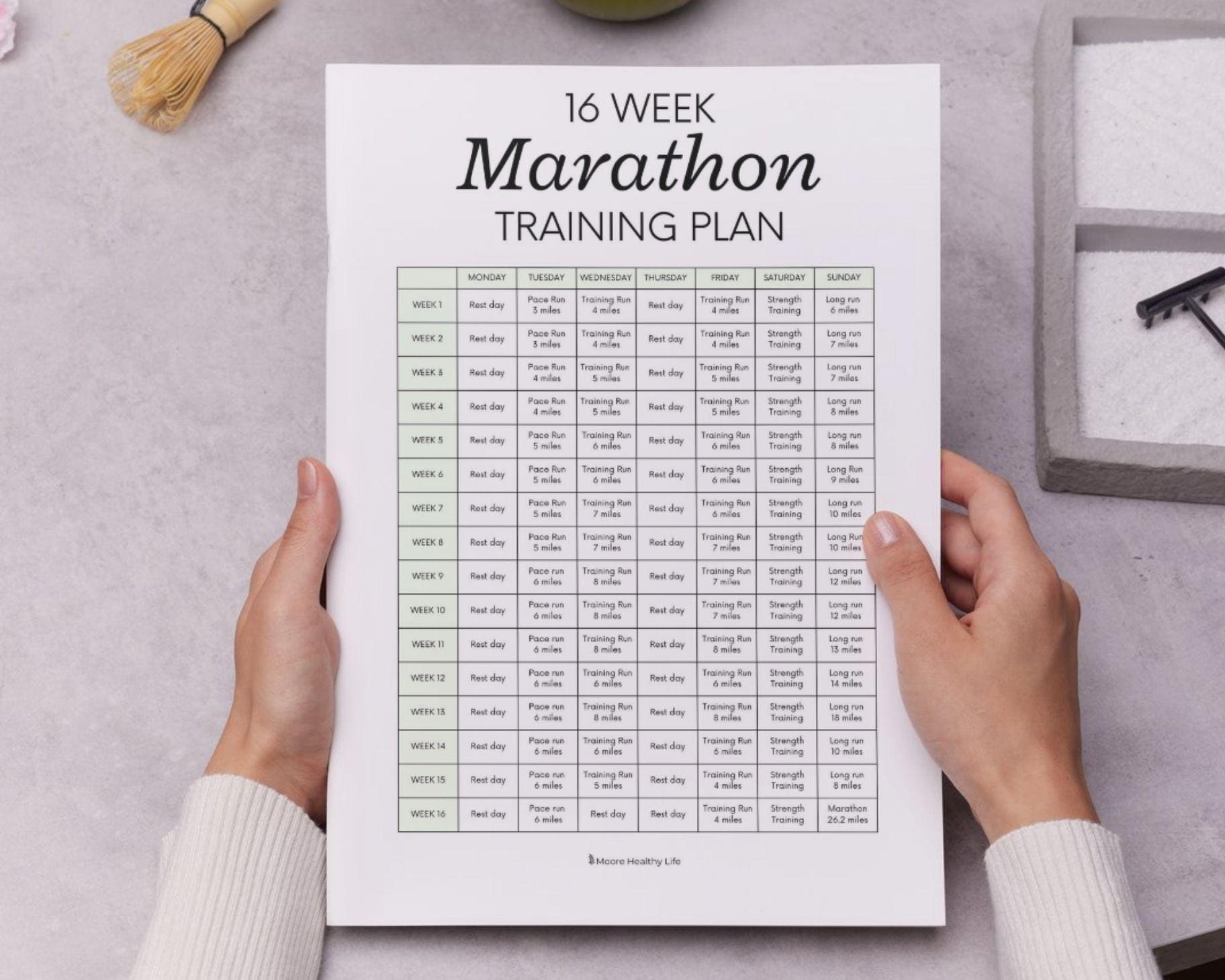 Printable 16 Week Marathon Training Plan, Running Guide, Cardio Tracker ...