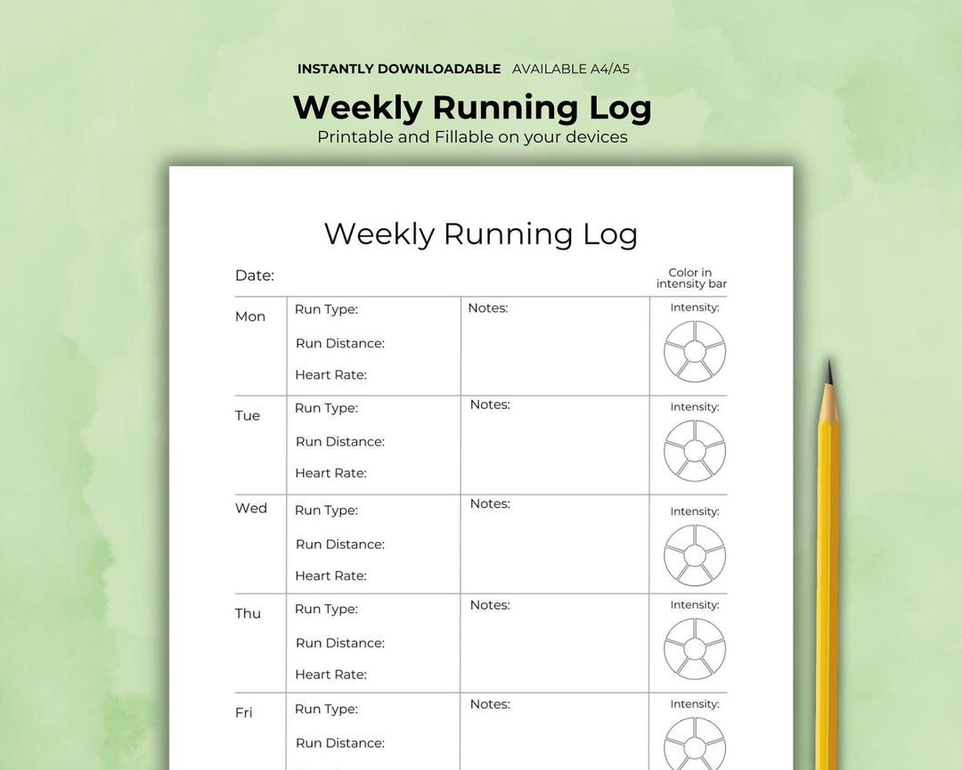 Weekly Running Log, Printable Weekly Running Log, Running Tracker ...