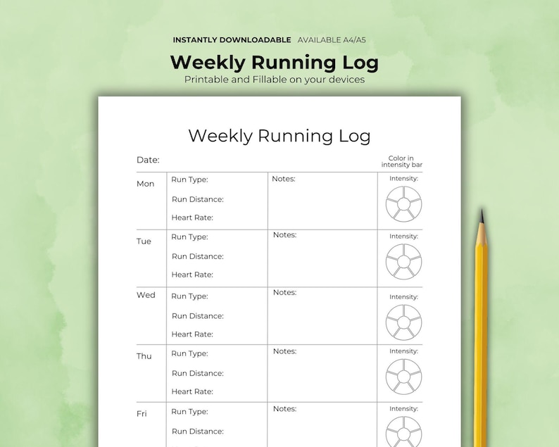 Weekly Running Log, Printable Weekly Running Log, Running Tracker ...
