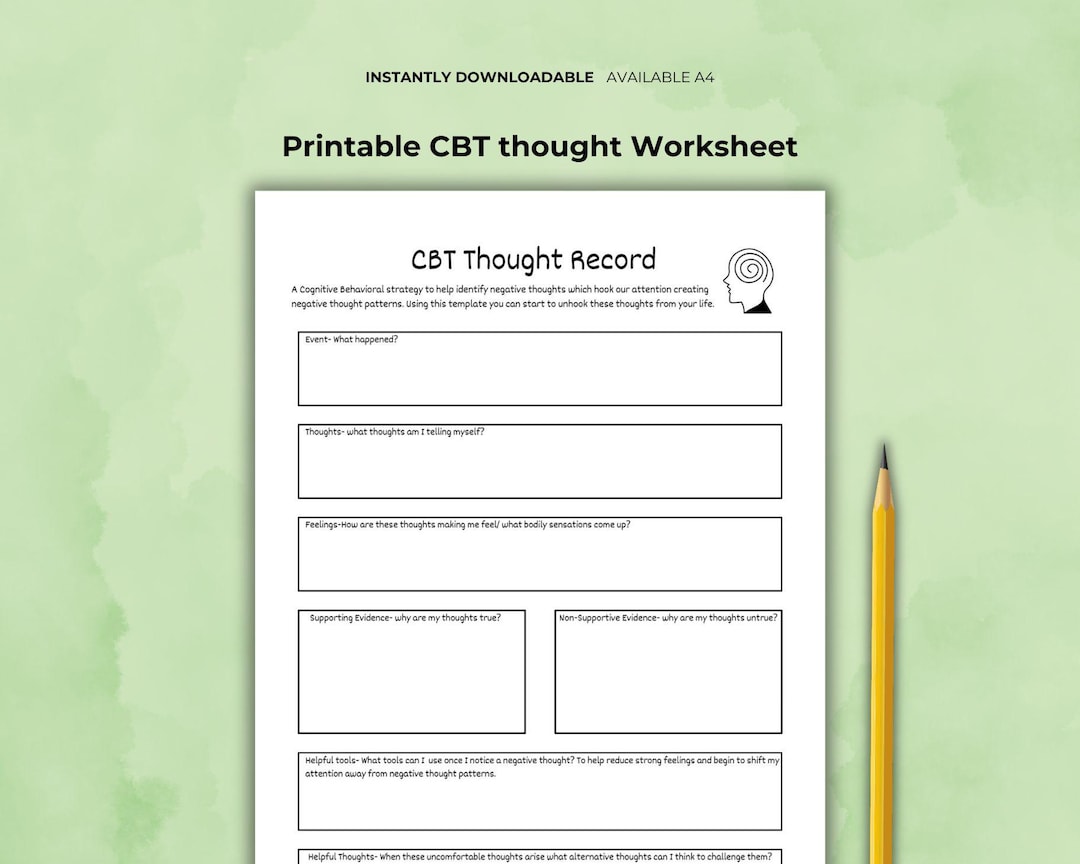 Printable Cognitive Behavior Thought Worksheet, Cognitive Behavior, CBT ...