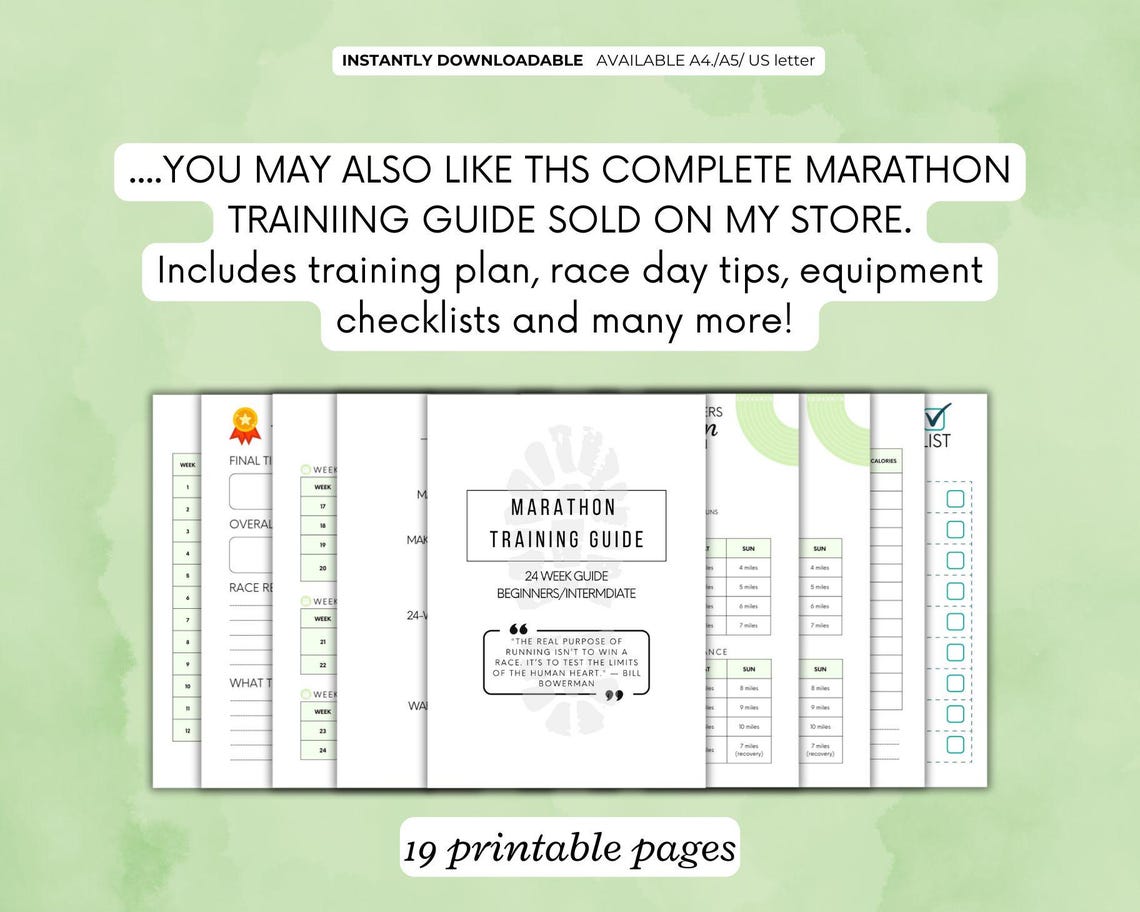 Printable 16 Week Marathon Training Plan, Running Guide, Cardio Tracker ...
