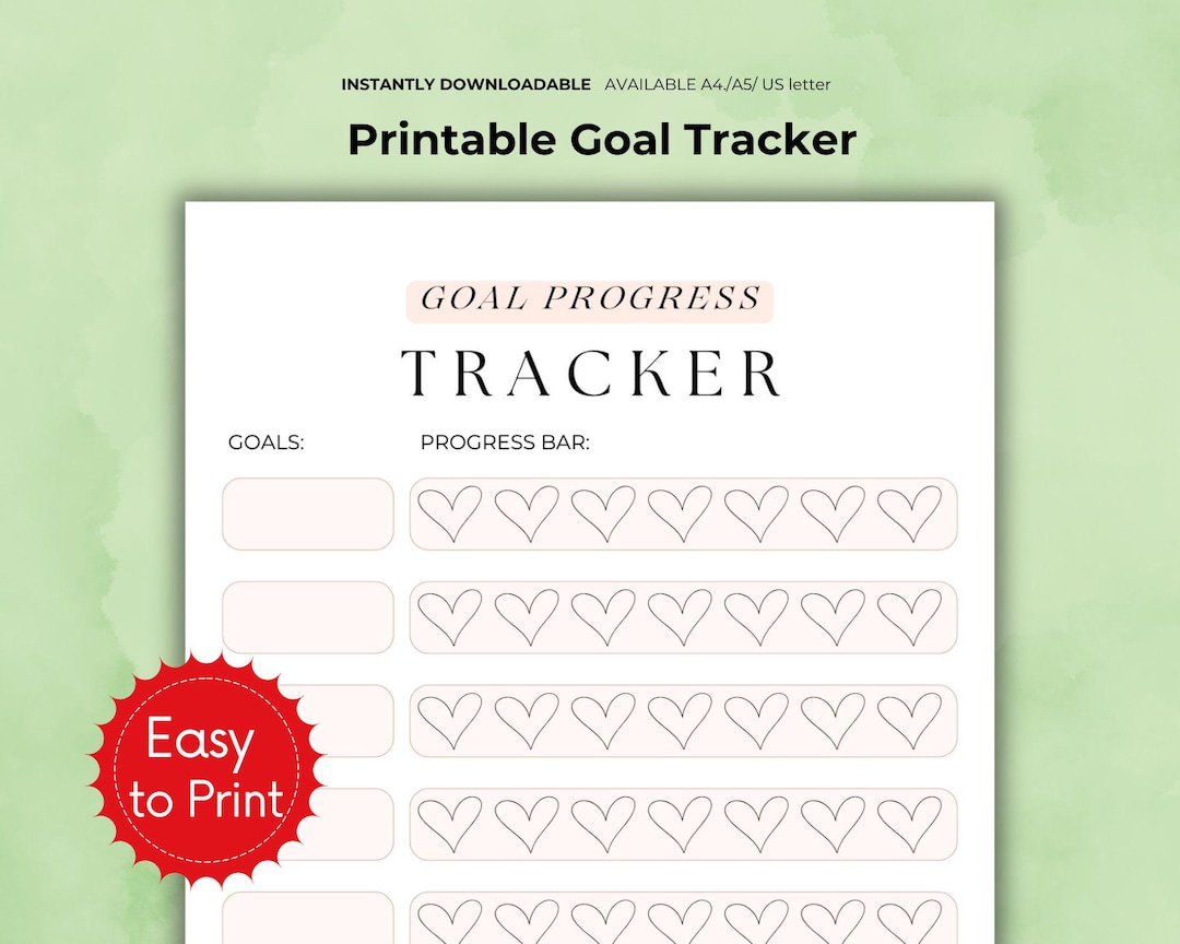 Printable Goal Tracker, Goal Progress Bar, Goal Journal, Goal Planner ...