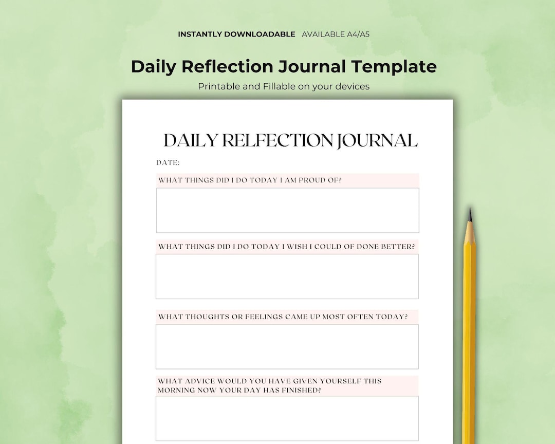 Daily Reflection Journal Template, Printable Insert Journal, Daily ...