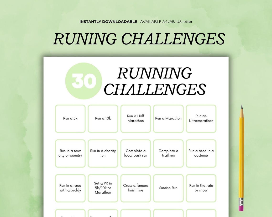 30 Running Challenges Printable, Running Goals, Fitness Challenge ...