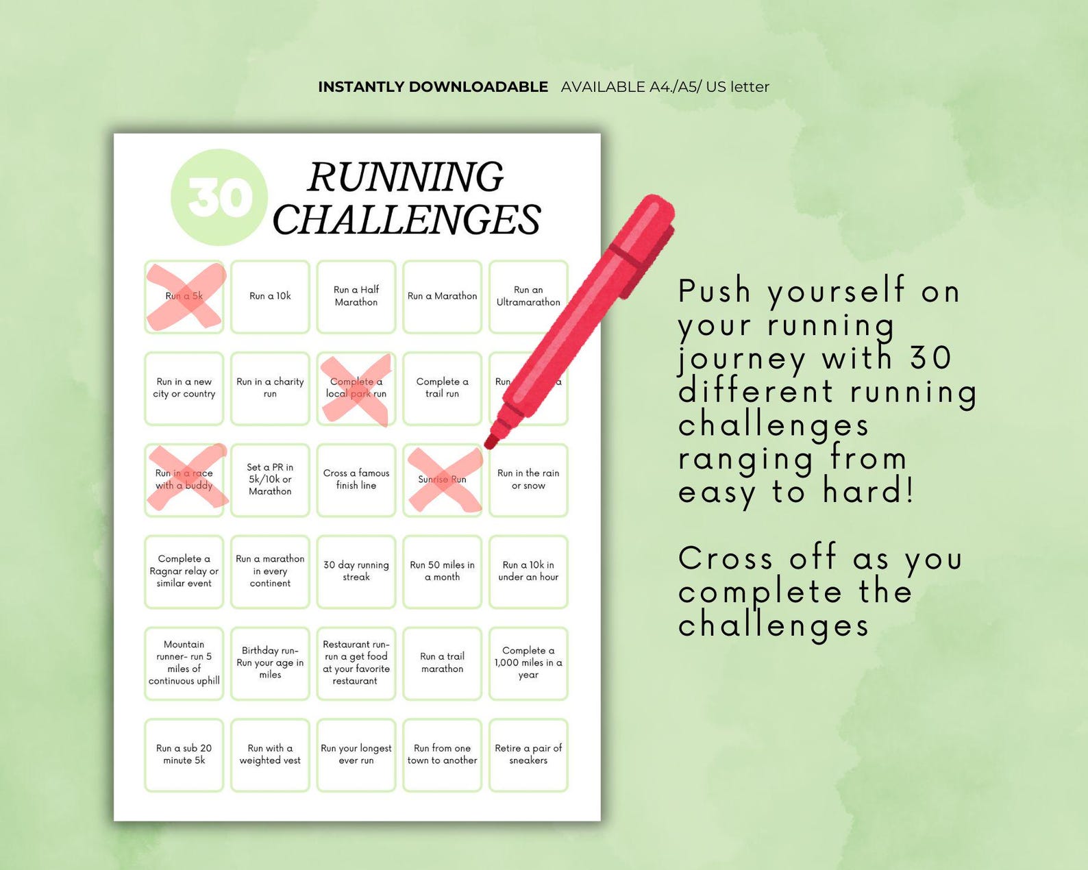 30 Running Challenges Printable, Running Goals, Fitness Challenge ...