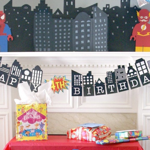 Superhero Cityscape PRINTABLE Banner With Number Burst - Etsy