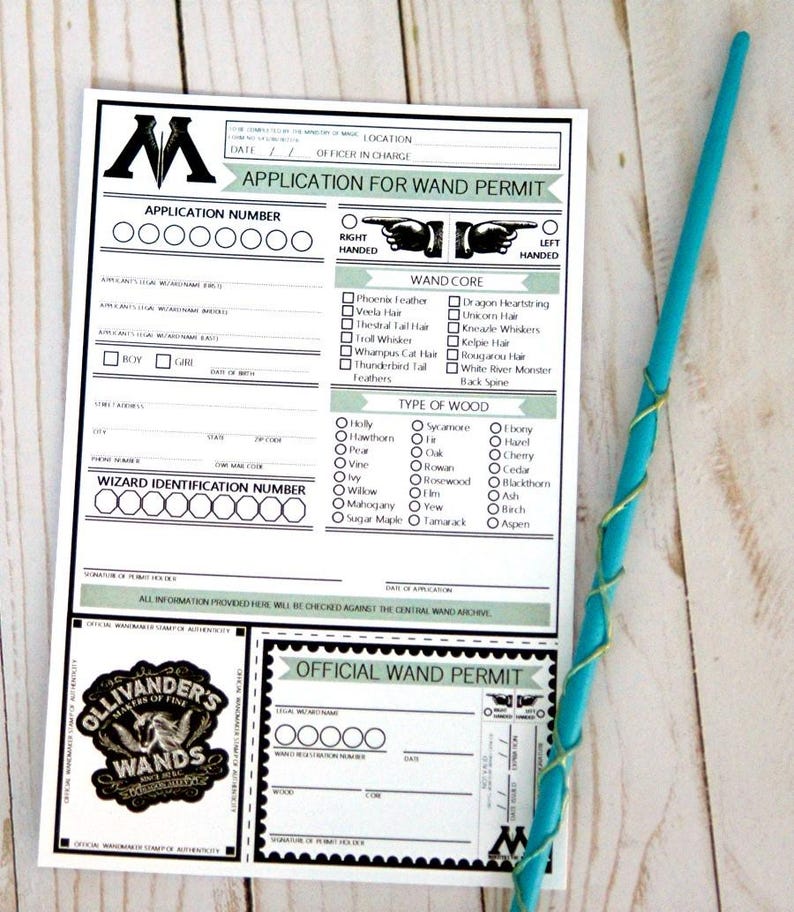 Wizard Inspired PRINTABLE Wand Permits - Etsy