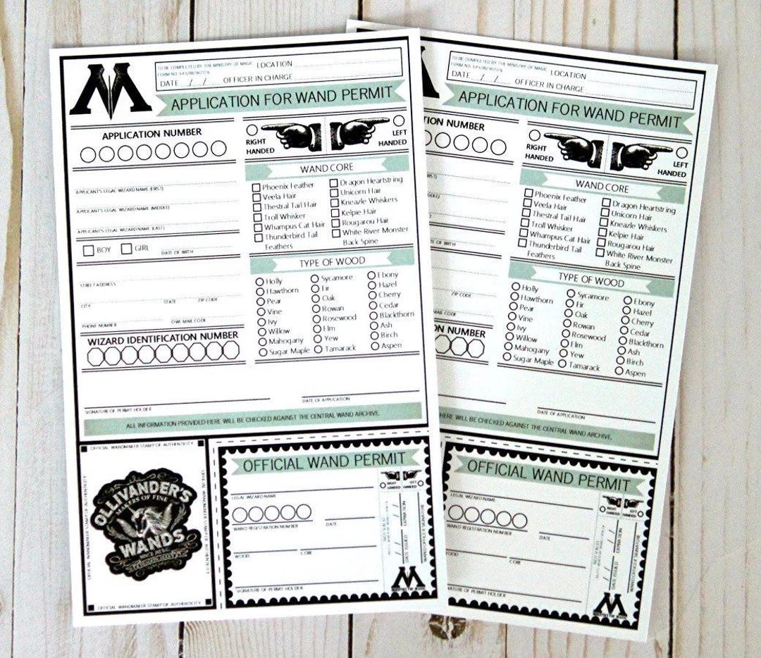 Wizard Inspired PRINTABLE Wand Permits - Etsy