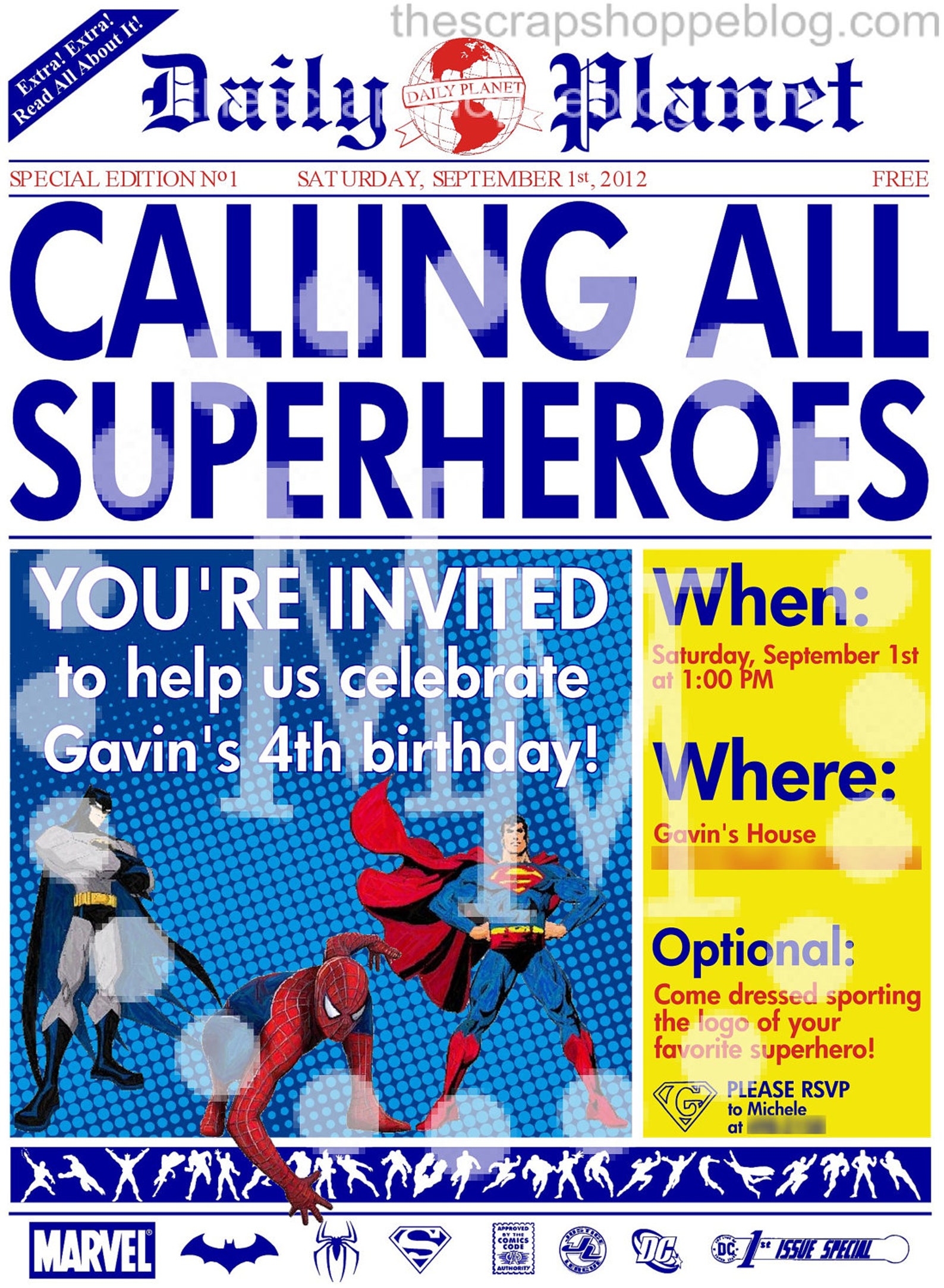 Superhero Newspaper Custom PRINTABLE Birthday Invitation - Etsy