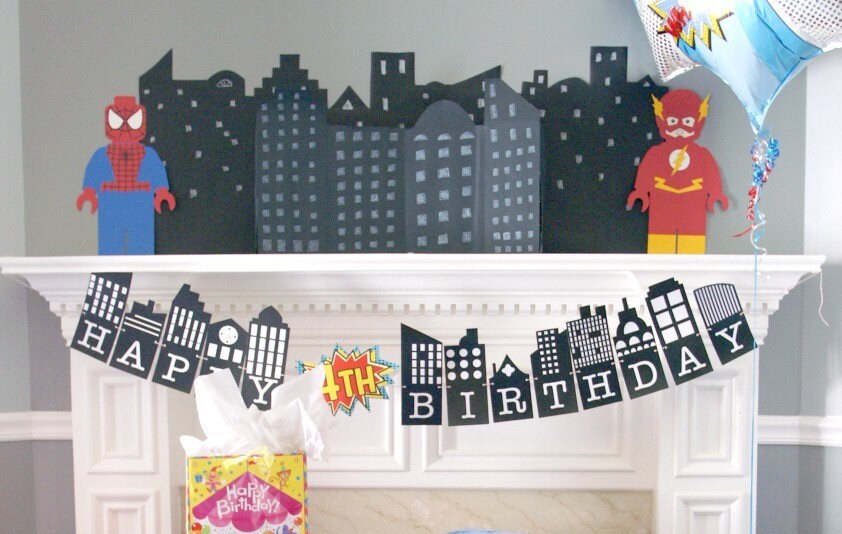 Superhero Cityscape PRINTABLE Banner With Number Burst - Etsy