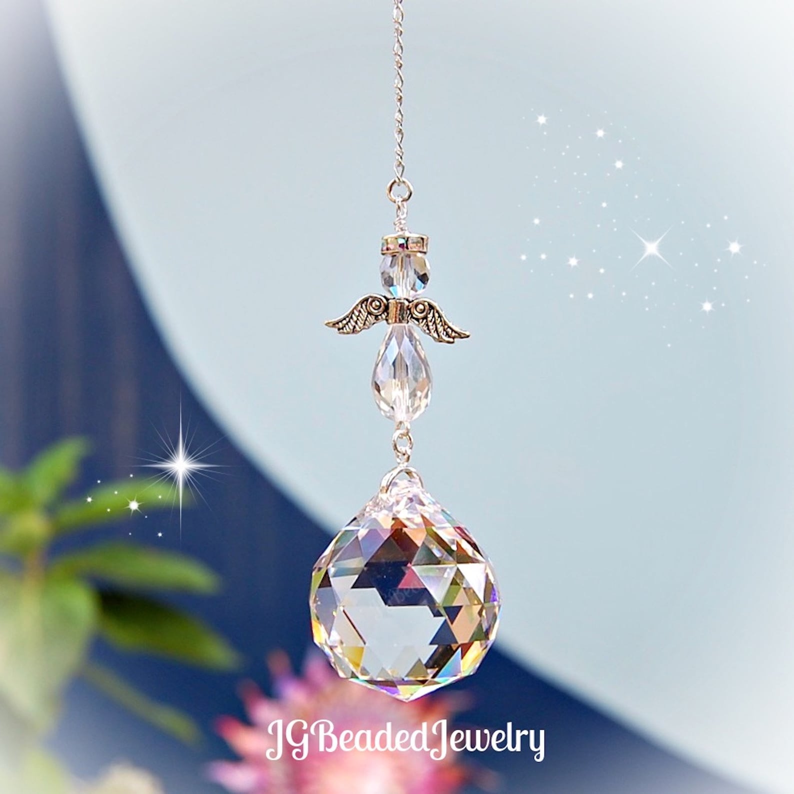 Guardian Angel Prism Crystal Suncatcher, Rearview Mirror Car Charm ...